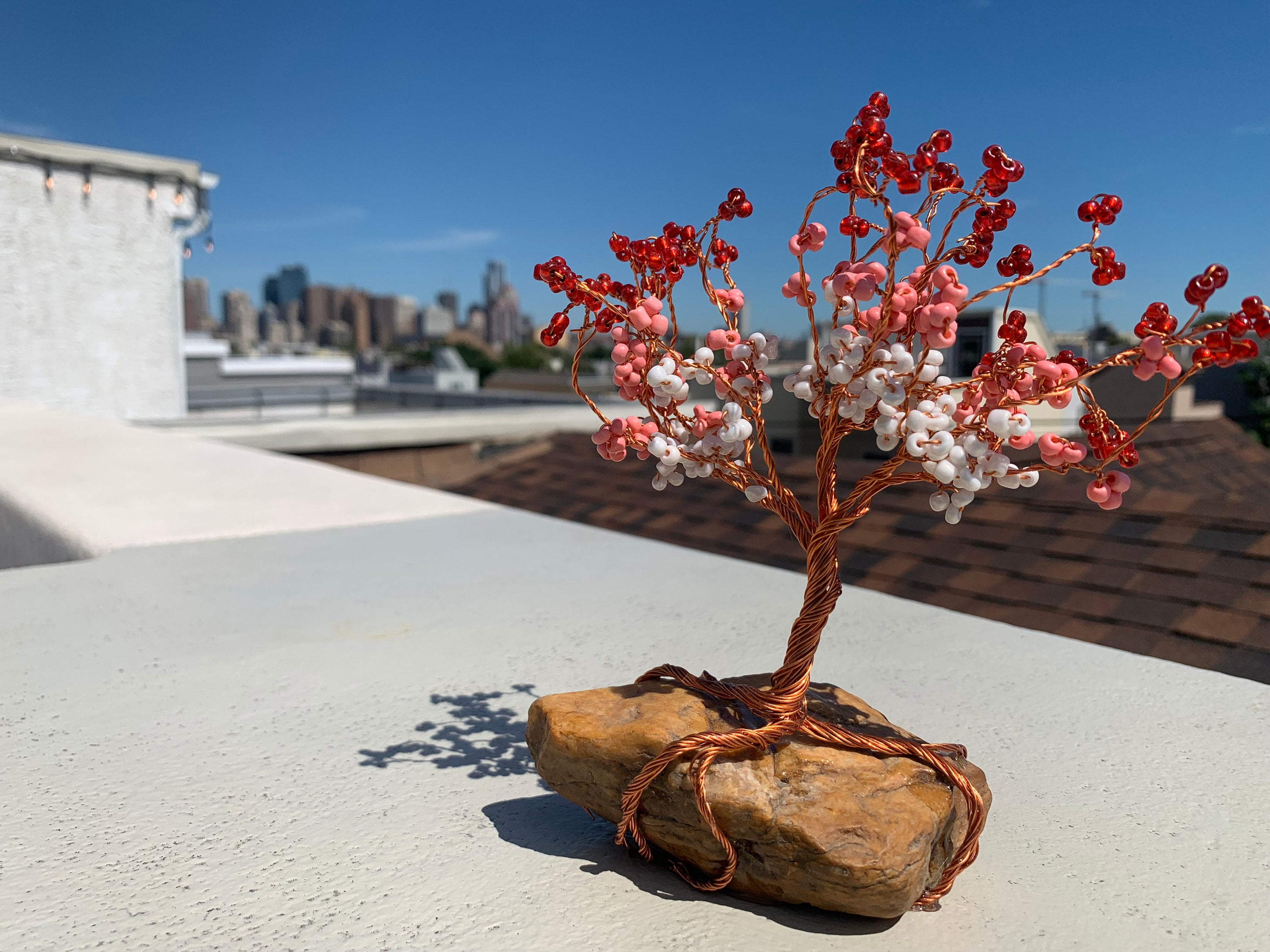 Beaded Wire Tree Sculpture Rock Base Cherry Blossom Bonsai - Etsy