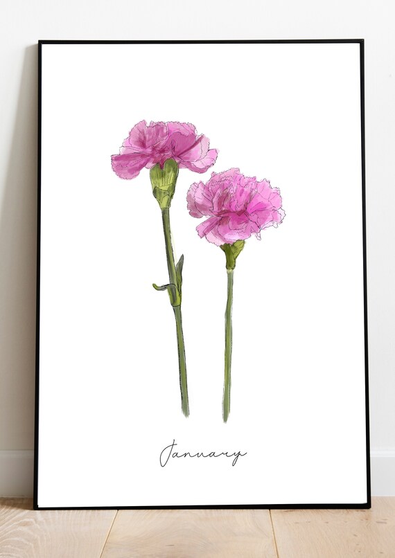 Birth Flowers Art Print January Downloadable Print High - Etsy