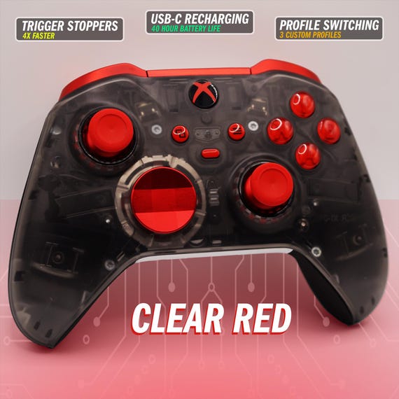 Xbox Elite Series 2 Controller Custom Xbox Controller Clear Red Etsy