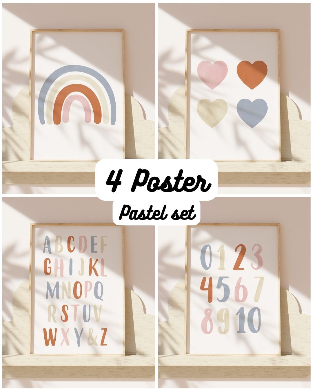 Nursery Kids Wall Art Posters, Alphabets, Numbers, Rainbow, Hearts ...