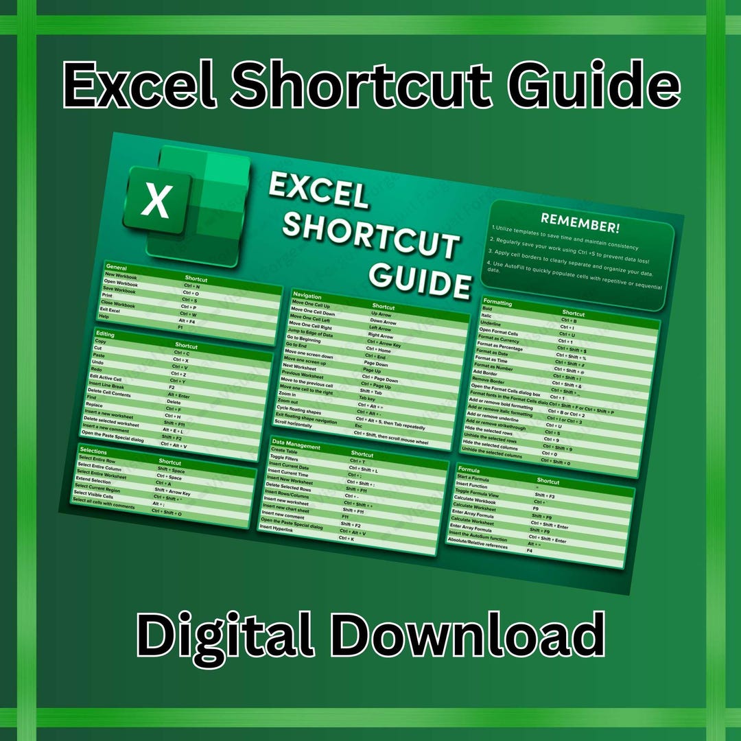 Excel Shortcut Guide | Essential Shortcut Cheat Sheet for Microsoft ...