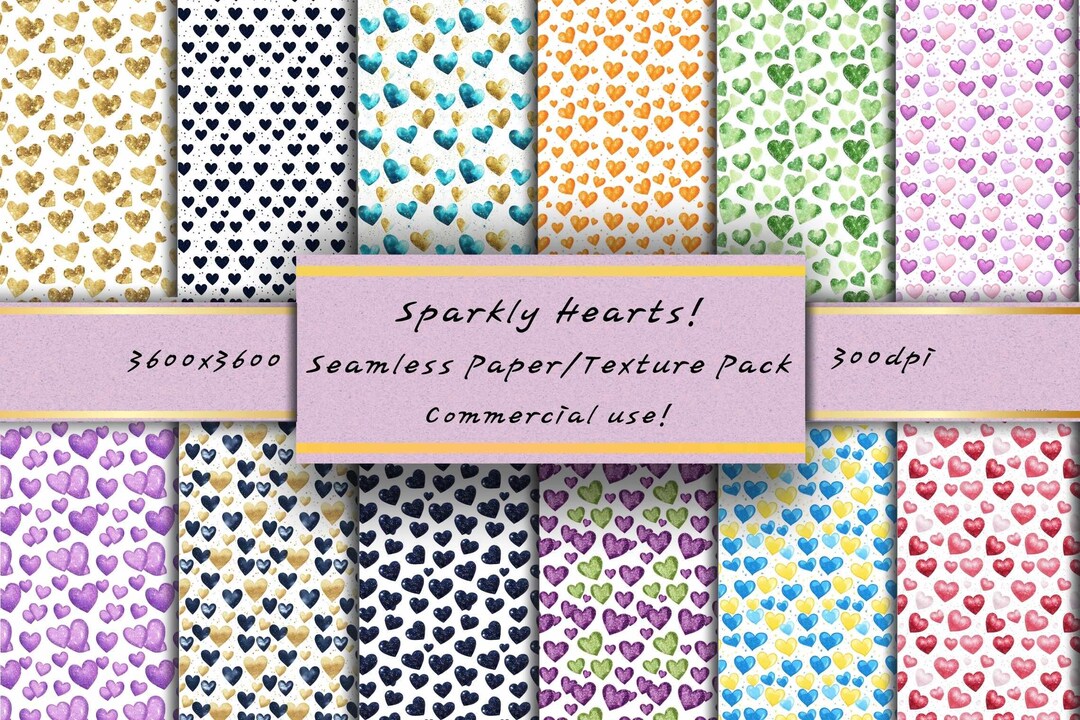 St Valentines Day Sparkly Hearts Seamless Digital Paper, Commercial and ...