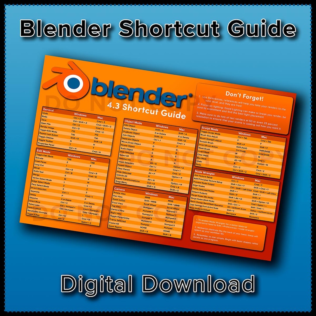 Blender 3D Shortcut Guide | Essential Keyboard Shortcut Cheat Sheet for ...