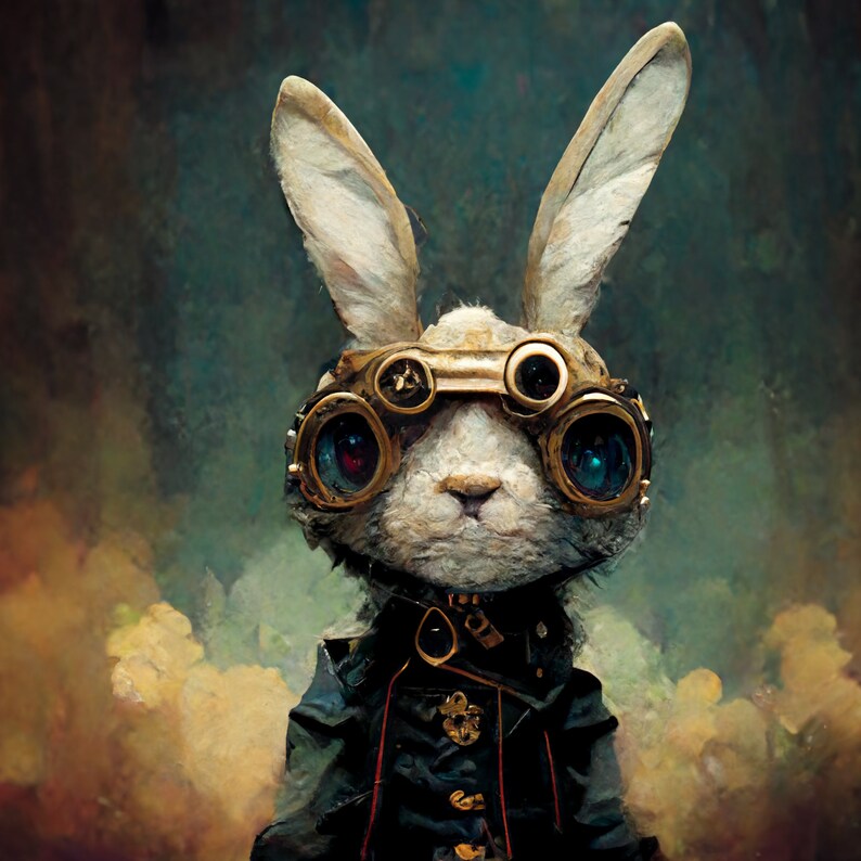 Steampunk Rabbit #1 - Digital Art Print, AI Generated, Wall Art, Square ...