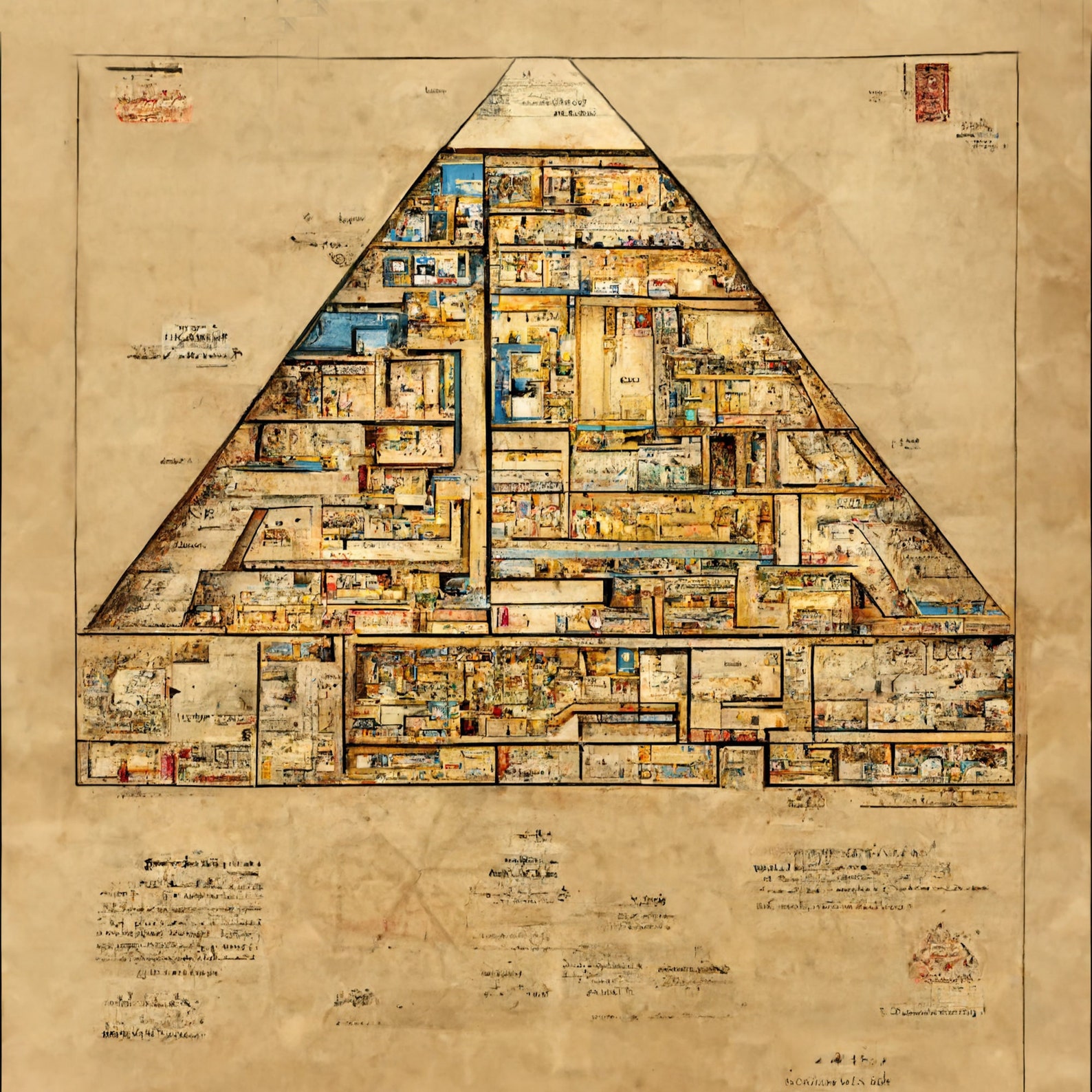 Pyramid Interior Map - Digital Art Print, AI Generated, Wall Art, Square, AI Art, Digital ...