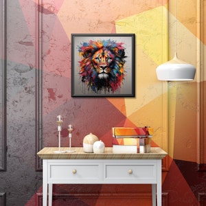 Chromatic Lion - Digital Art Painting, Wall, AI Generated, Square, High ...
