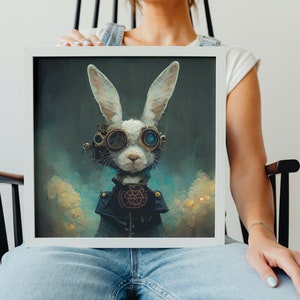 Steampunk Rabbit #4 - Digital Art Print, AI Generated, Wall Art, Square ...