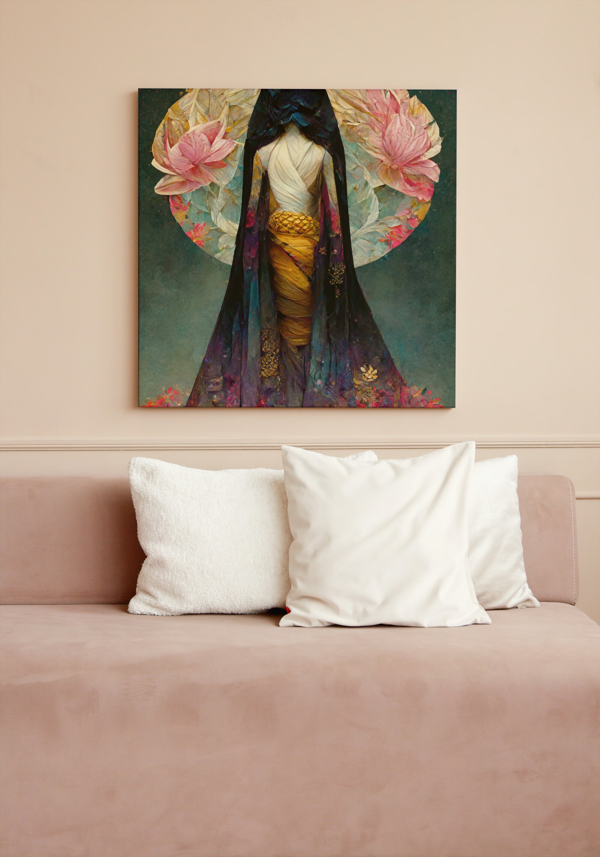 The Divine Digital Art Painting, Lotus, Woman, AI Generated, Wall Art ...