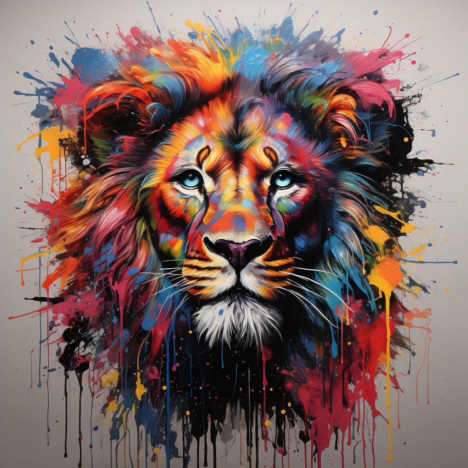 Chromatic Lion - Digital Art Painting, Wall, AI Generated, Square, High ...
