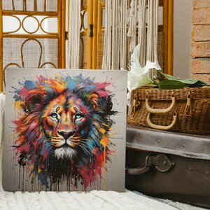 Chromatic Lion - Digital Art Painting, Wall, AI Generated, Square, High ...