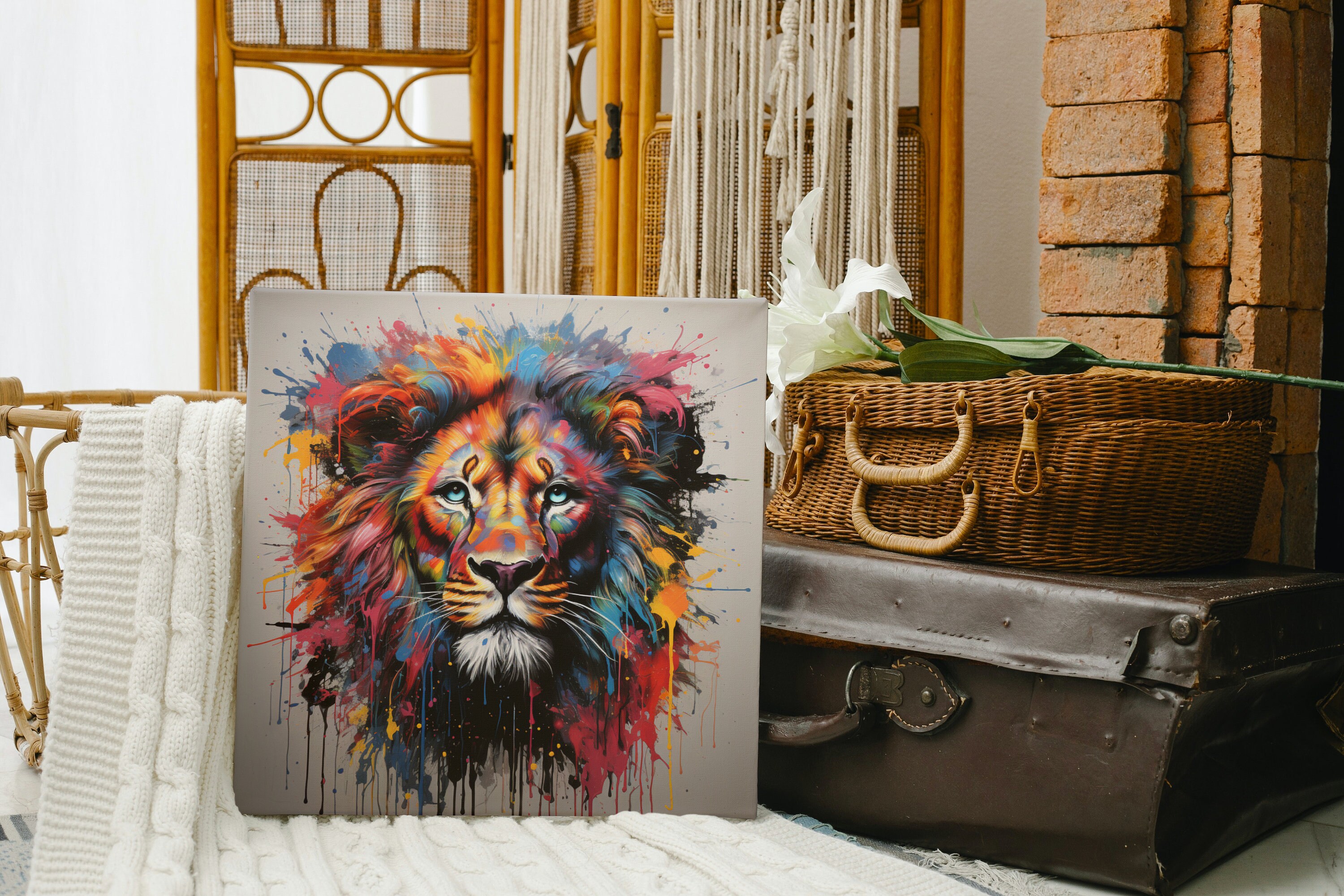 Chromatic Lion - Digital Art Painting, Wall, AI Generated, Square, High ...