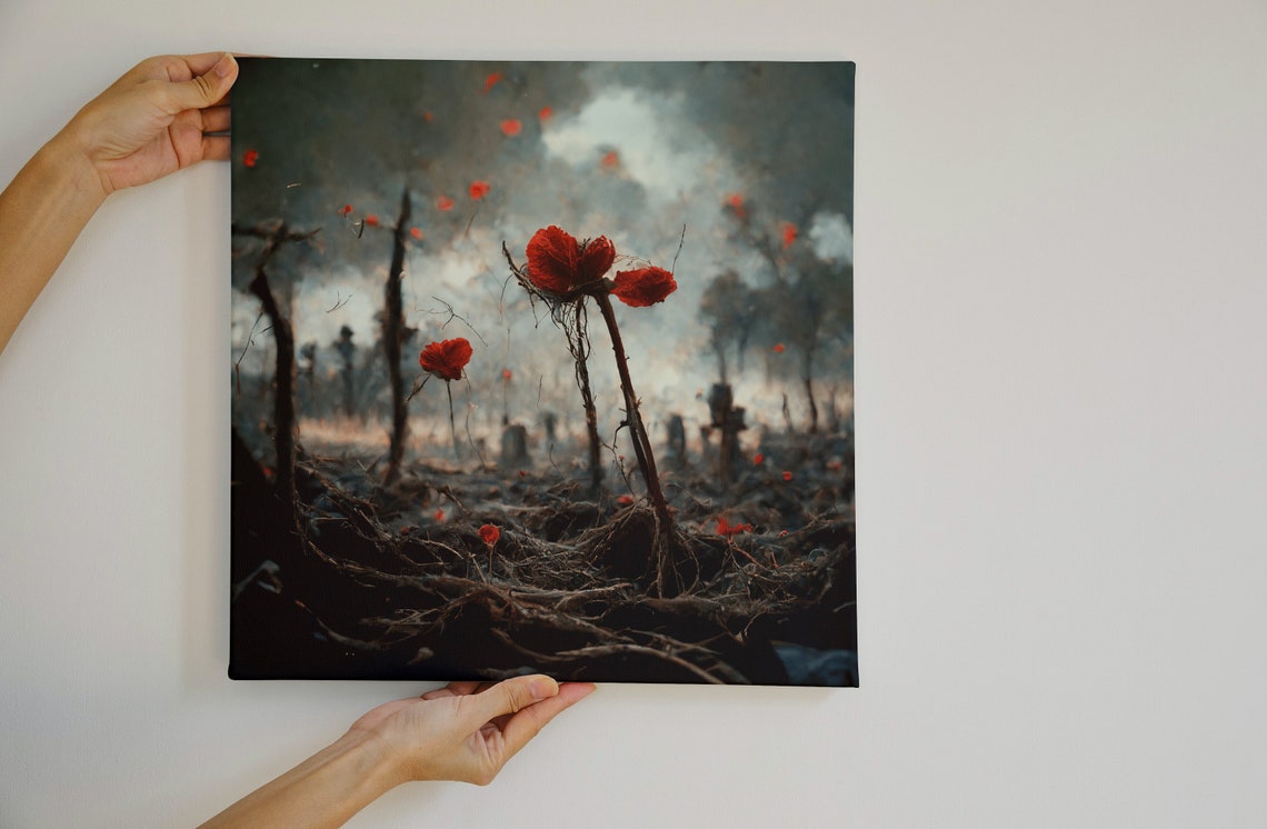 Battlefield Poppies Digital Art Print, AI Generated, Wall Art, Square ...