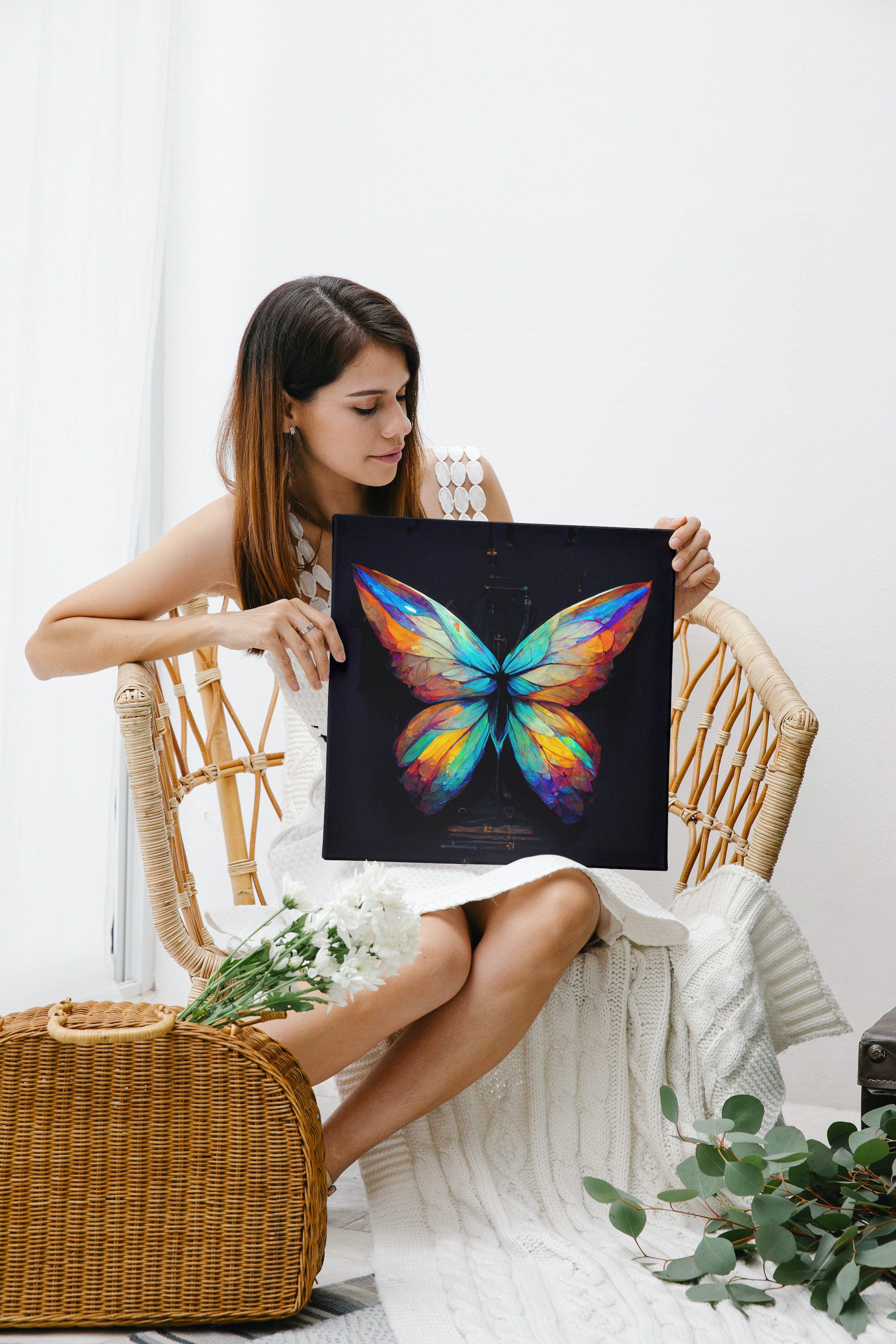 Prismatic Butterfly Digital Art Print, AI Generated, Wall Art, Square ...