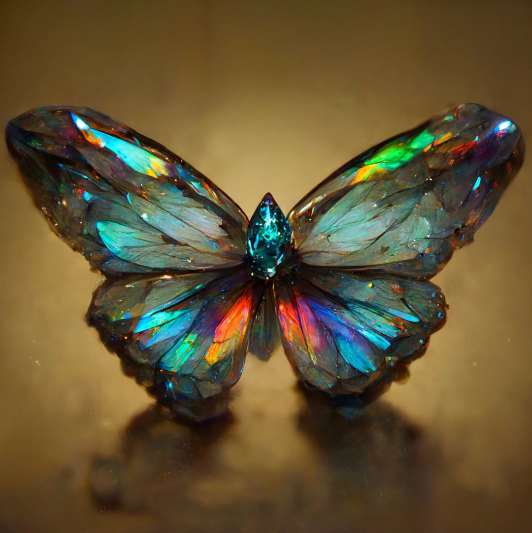 Crystal Butterfly - Digital Art Print, AI Generated, Wall Art, Square ...