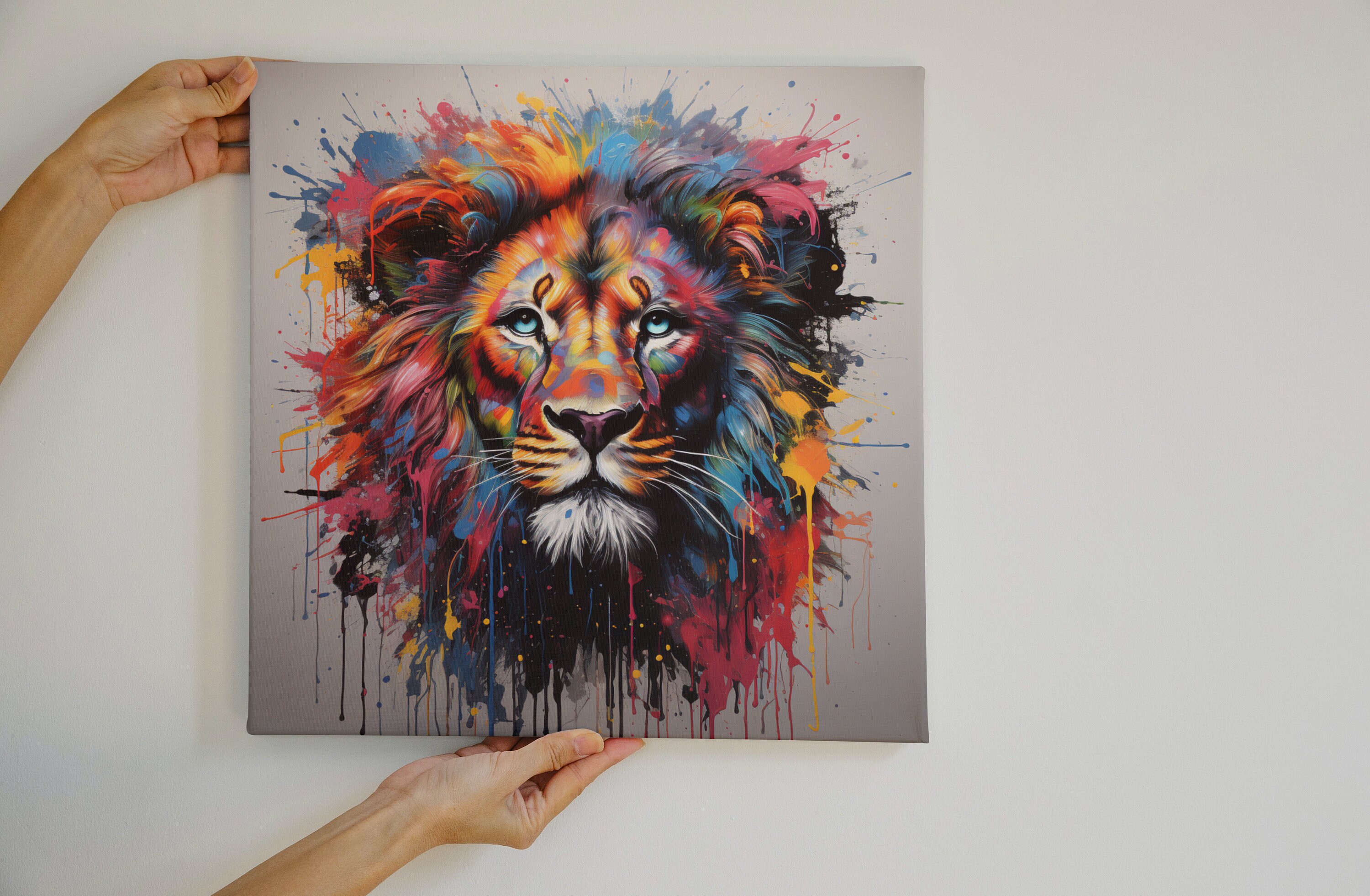 Chromatic Lion - Digital Art Painting, Wall, AI Generated, Square, High ...