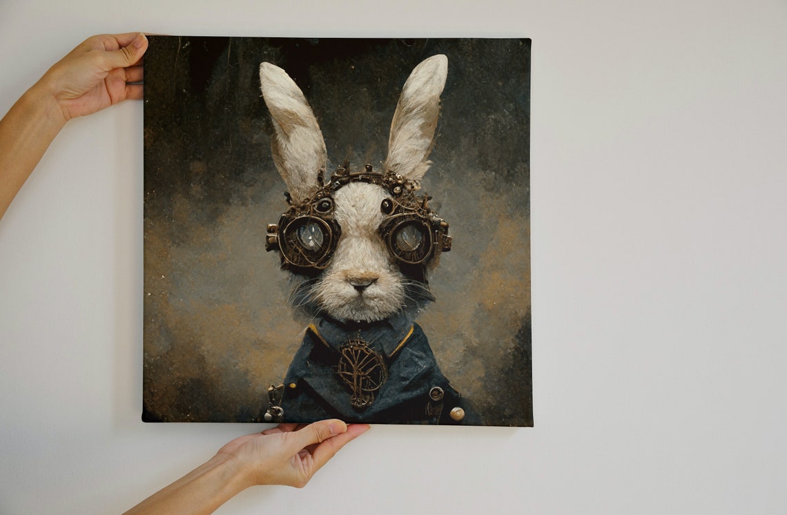 Steampunk Rabbit 2 Digital Art Painting, AI Generated, Wall Art, Square ...