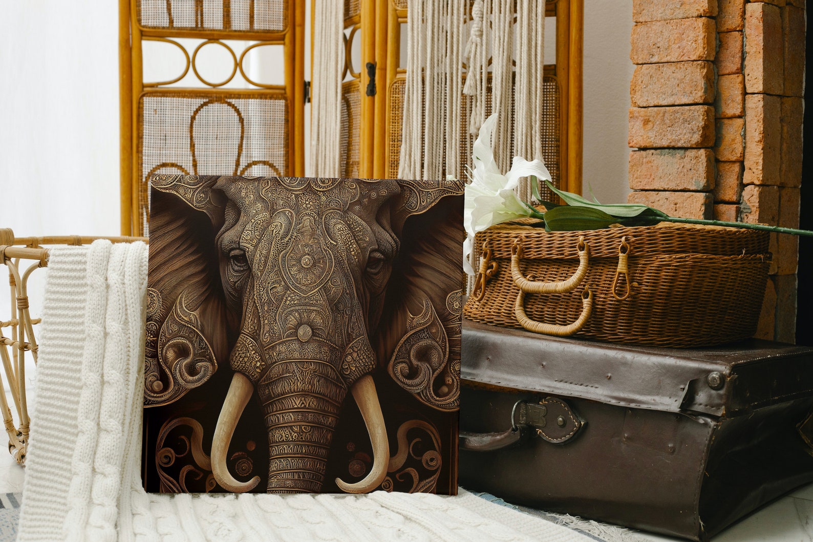 Mystic Elephant - Digital Art Painting, Wall, AI Generated, Square ...