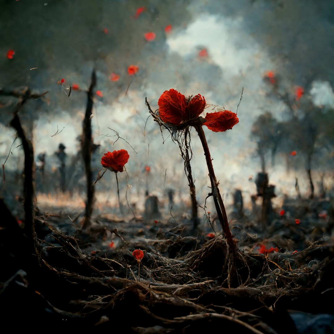 Battlefield Poppies - Digital Art Print, AI Generated, Wall Art, Square ...