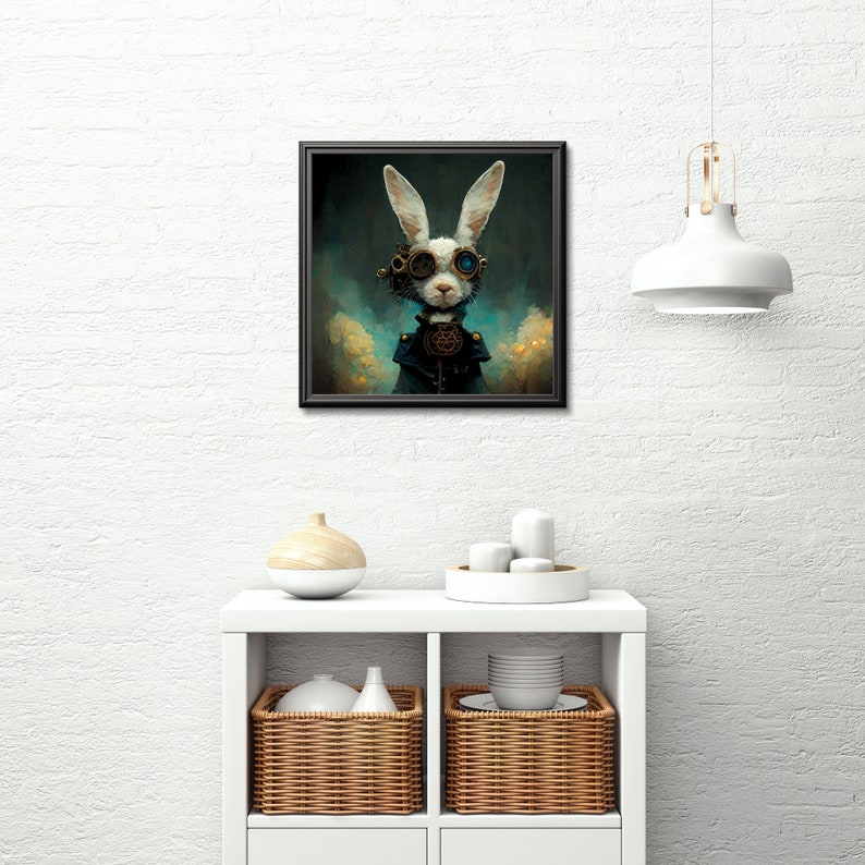 Steampunk Rabbit #4 - Digital Art Print, AI Generated, Wall Art, Square ...