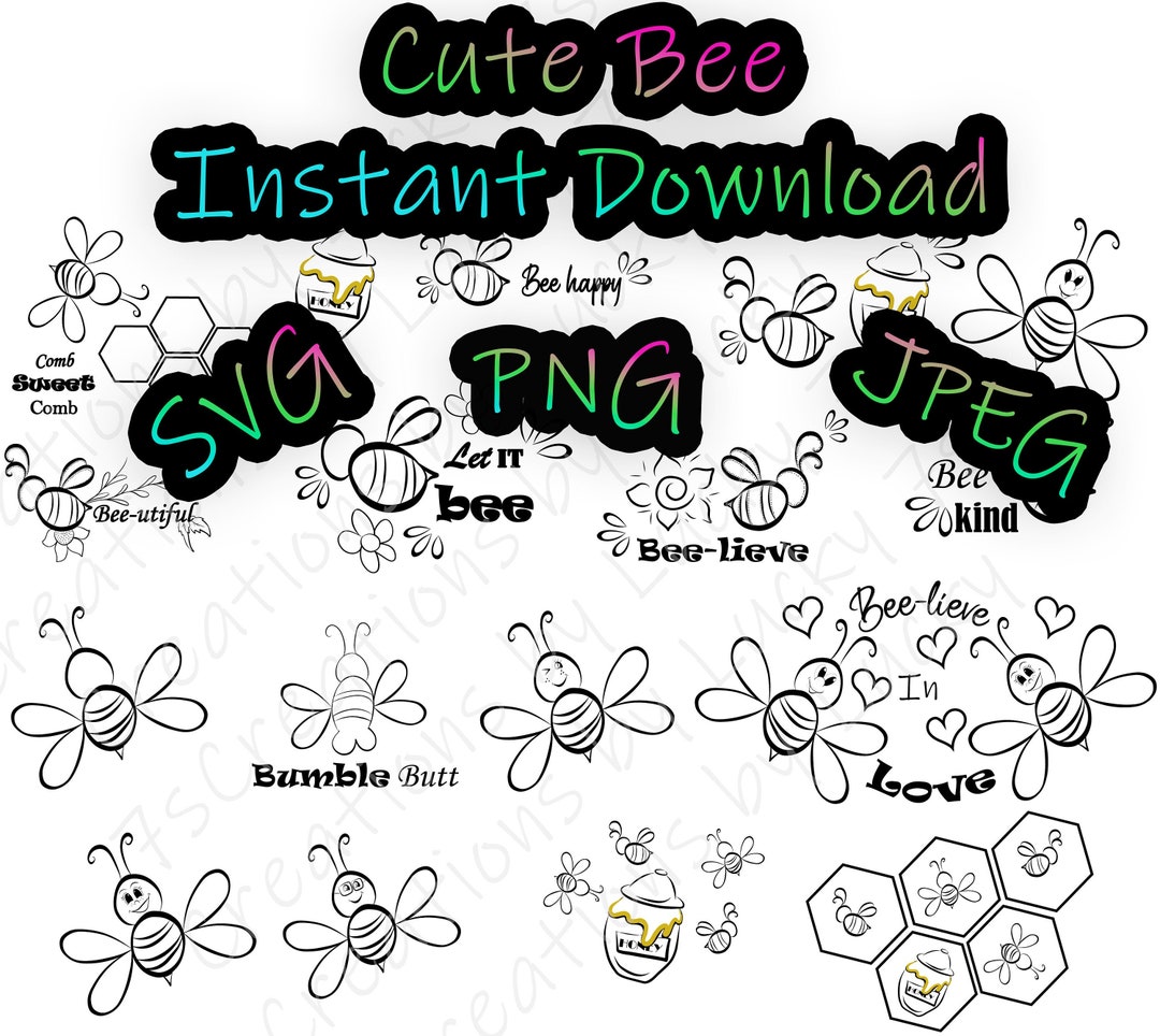 Bee SVG Collection Bumble Bee Honey Comb Bee Hive Wink Face Instant ...
