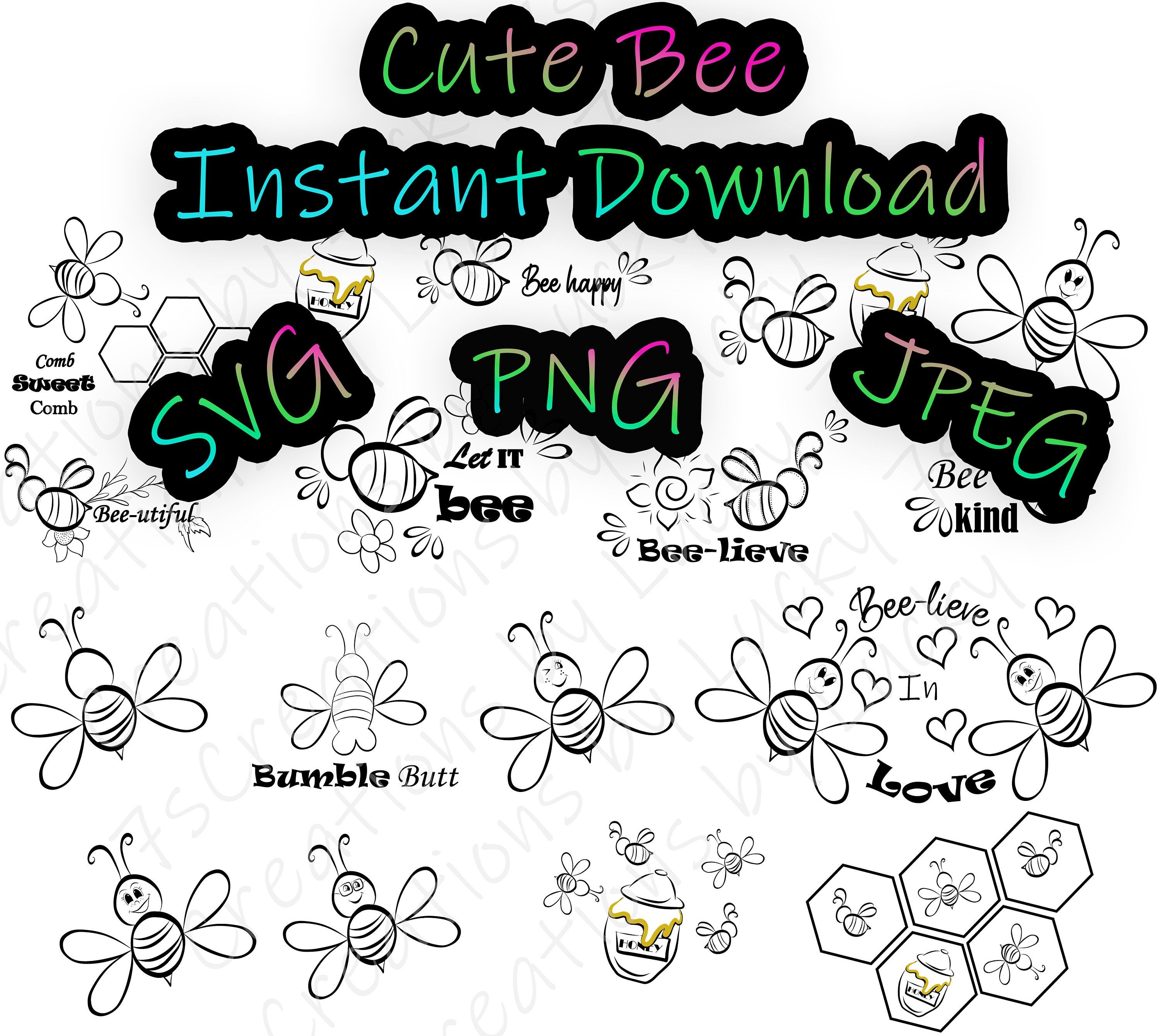 Bee SVG Collection Bumble Bee Honey Comb Bee Hive Wink Face Instant ...
