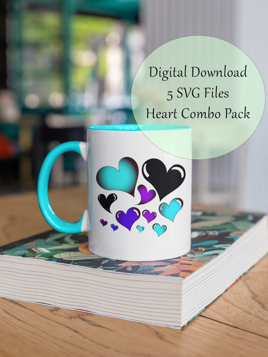 Cute Hearts Combo Pack 5 SVG Digital Downloads Use for Cups, Tumblers ...
