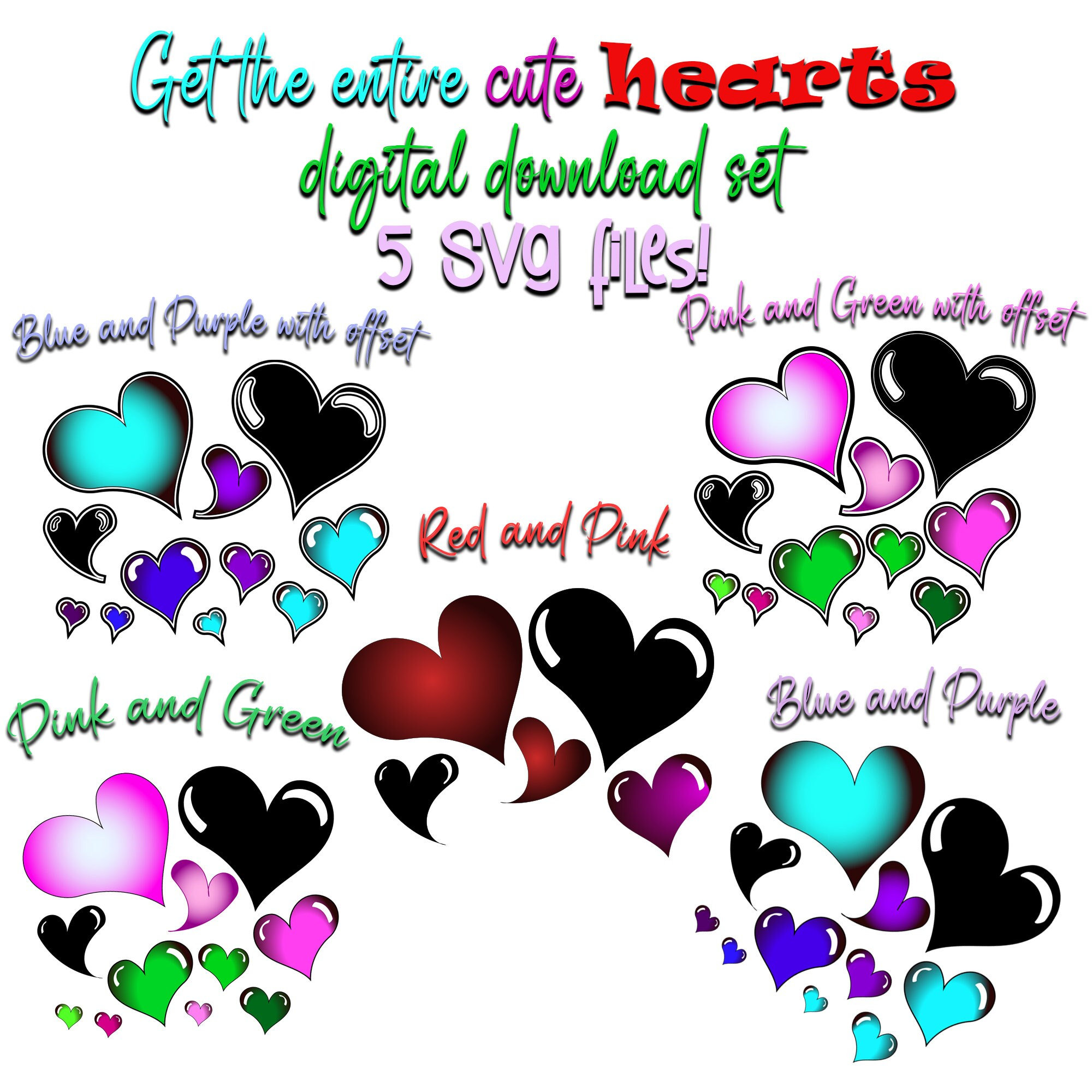 Cute Heart 5 SVG Files Bundle Instant Download Cricut Iron on Hand ...