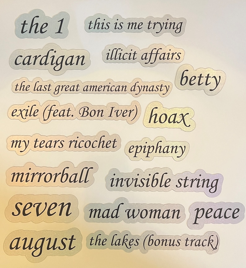17 Taylor Swift Folklore Song Title Vinyl Holographic Sticker UV Matte ...