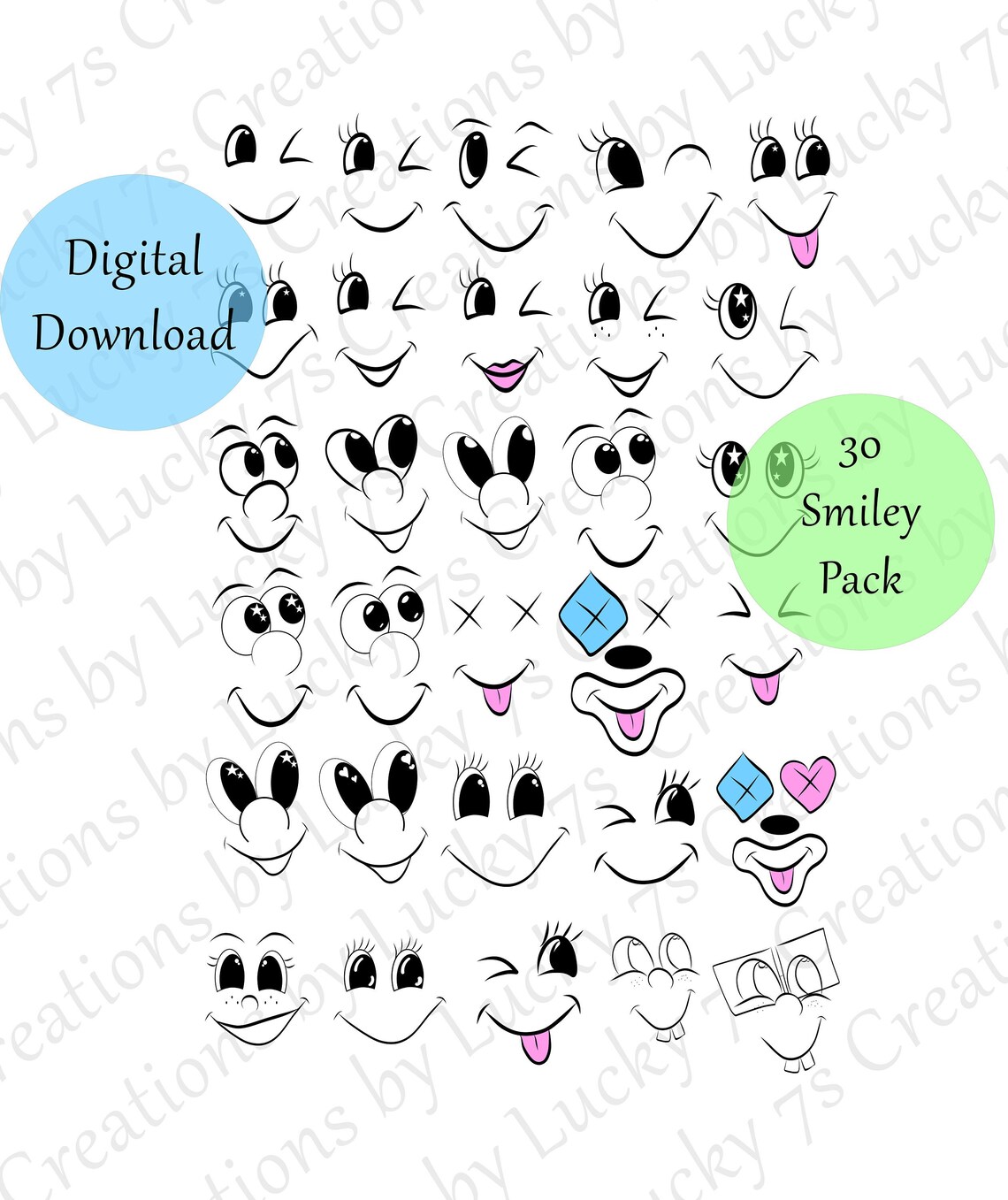 30 Wink Smiley Face Graphics, SVG PNG JPEG Bundle (digital Download) - Etsy