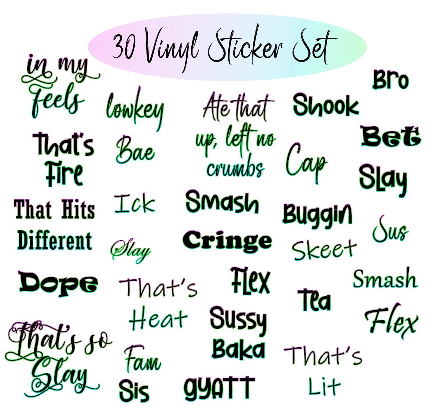 30 Gen Z Teen Quote Vinyl Sticker Set for Cups Tumblers - Etsy