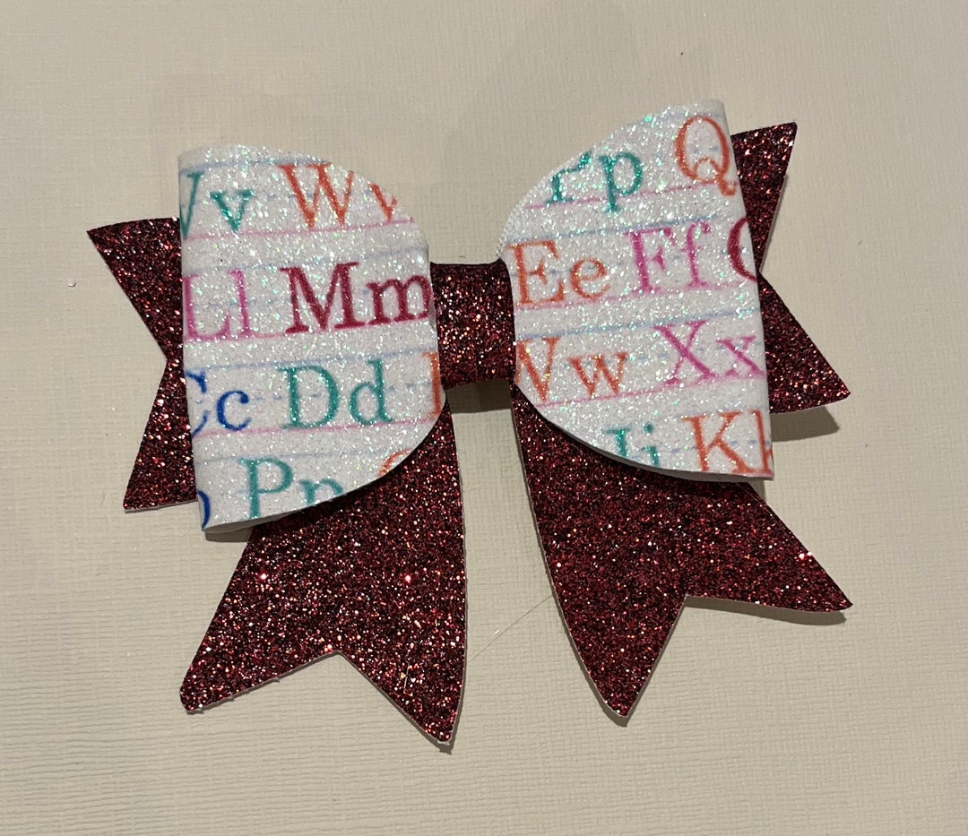 ABC Elegance: Alphabet Faux Leather Hair Bow With Dark Red - Etsy