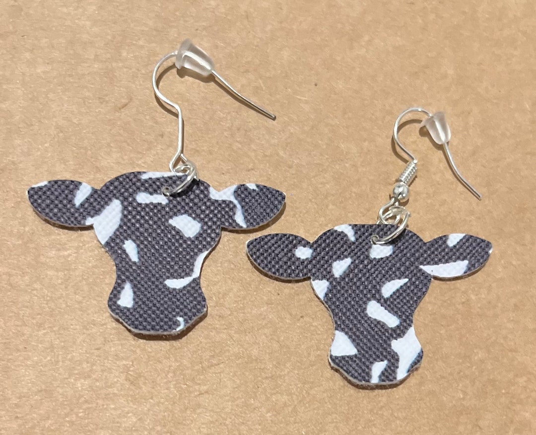 Holstein Harmon Faux Leather Cow Head Earrings - Etsy