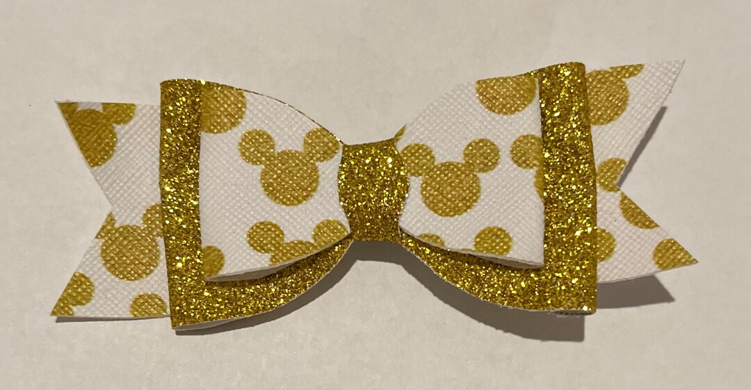 Glamorous Gold and White Mouse Ear Faux Leather Hair Bow - Etsy