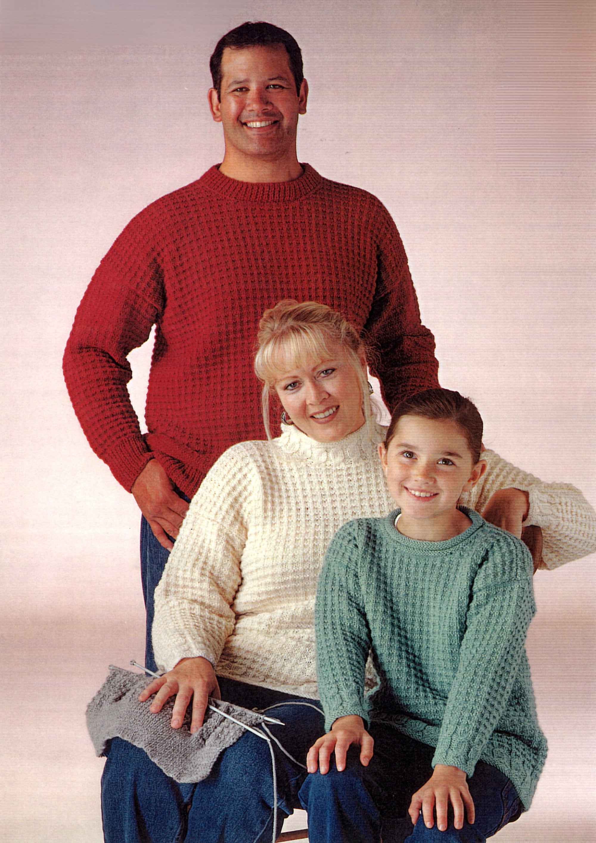Family Textured Waffle Stitch Sweater With Neckline Options 10ply Yarn ...