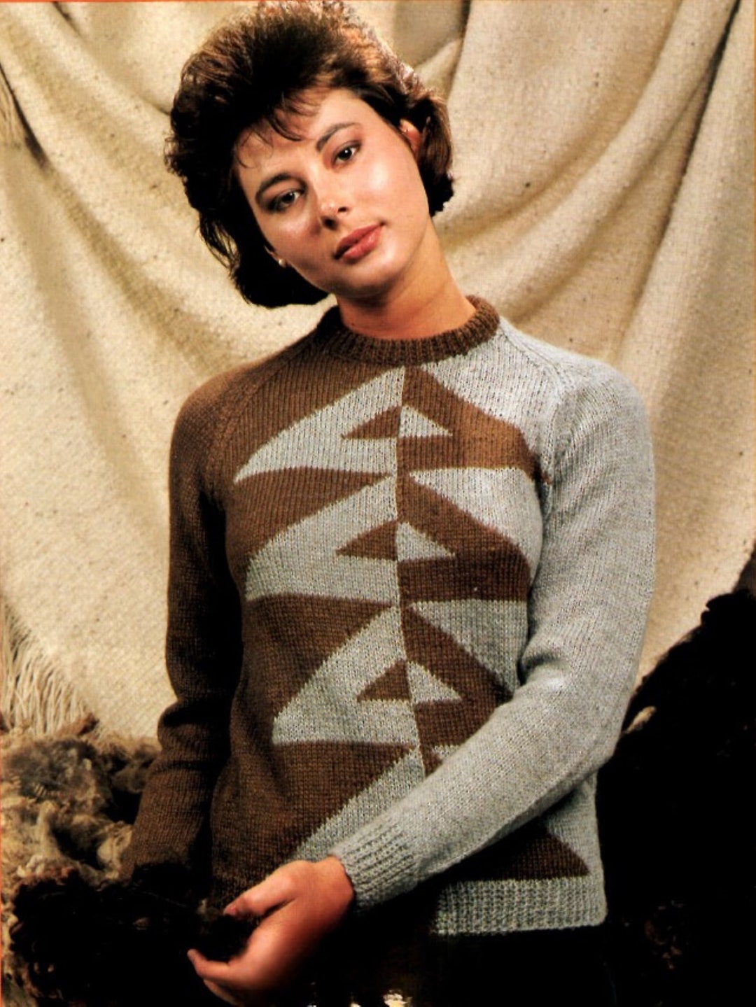 Ladies Intarsia Geometric Triangles Sweater 86cm Chest DK 8ply, PDF ...