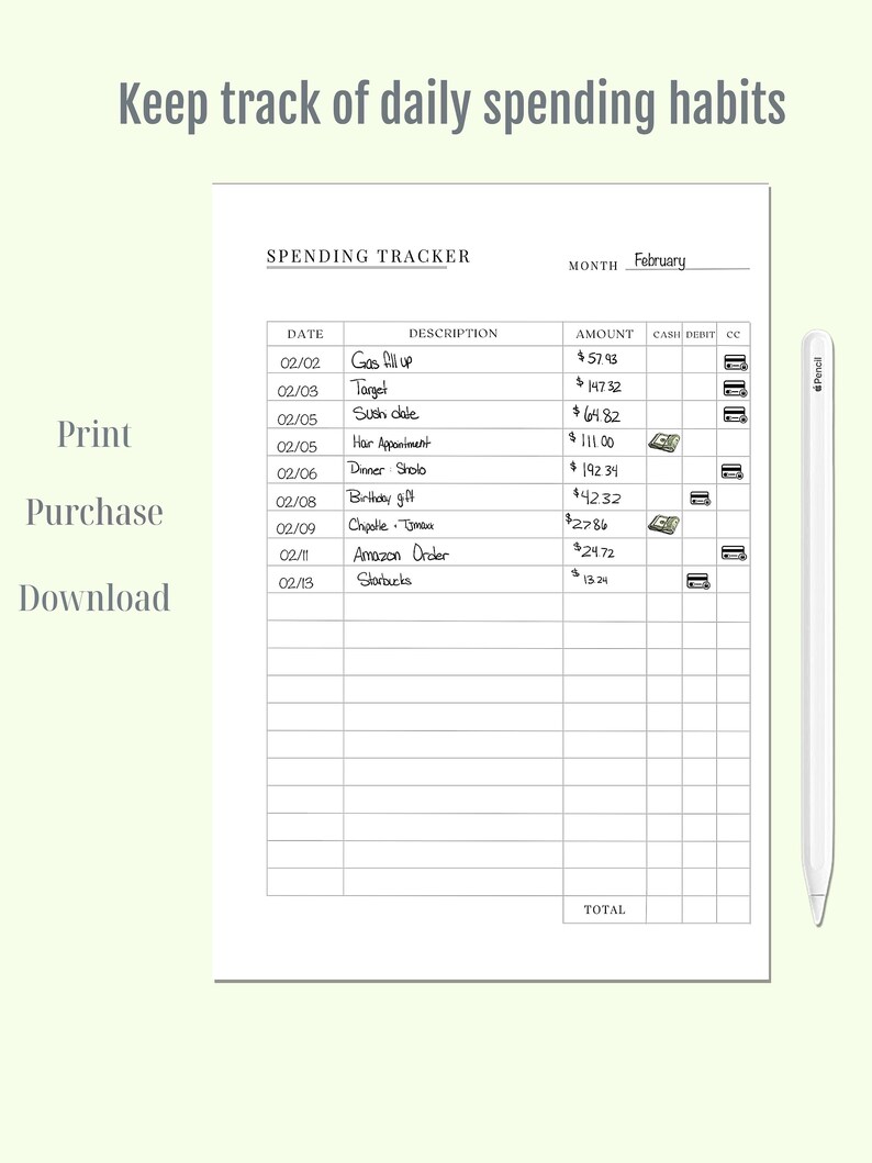 Printable Spending Tracker | Budget Chart Printable | Digital Spending ...