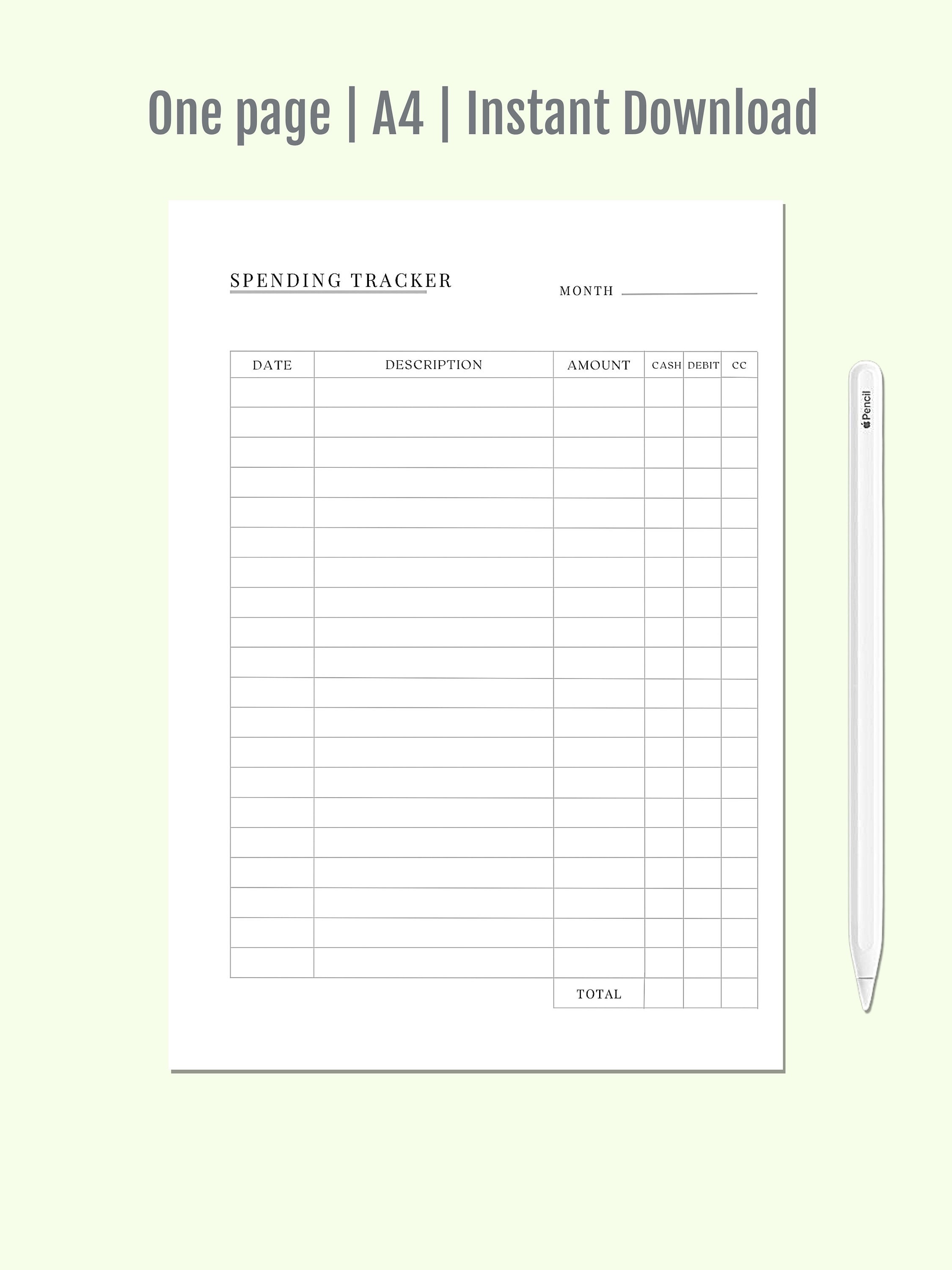Printable Spending Tracker Budget Chart Printable Digital Spending ...