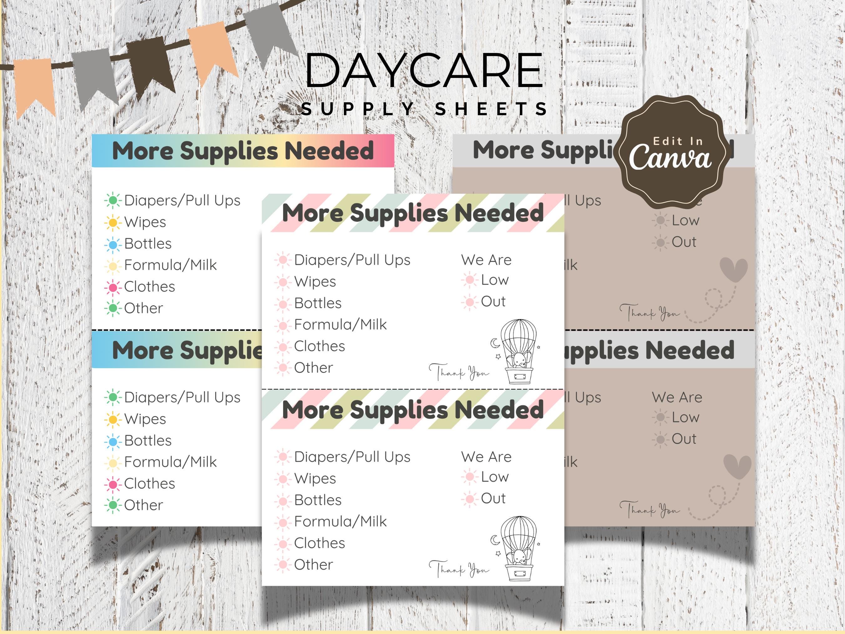 Daycare Supply Sheet Template | Printable Supplies Needed Reminder ...