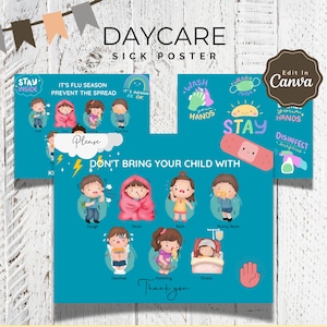 Daycare Sick Poster Bundle | Printable Illness Policy Signs | Editable ...