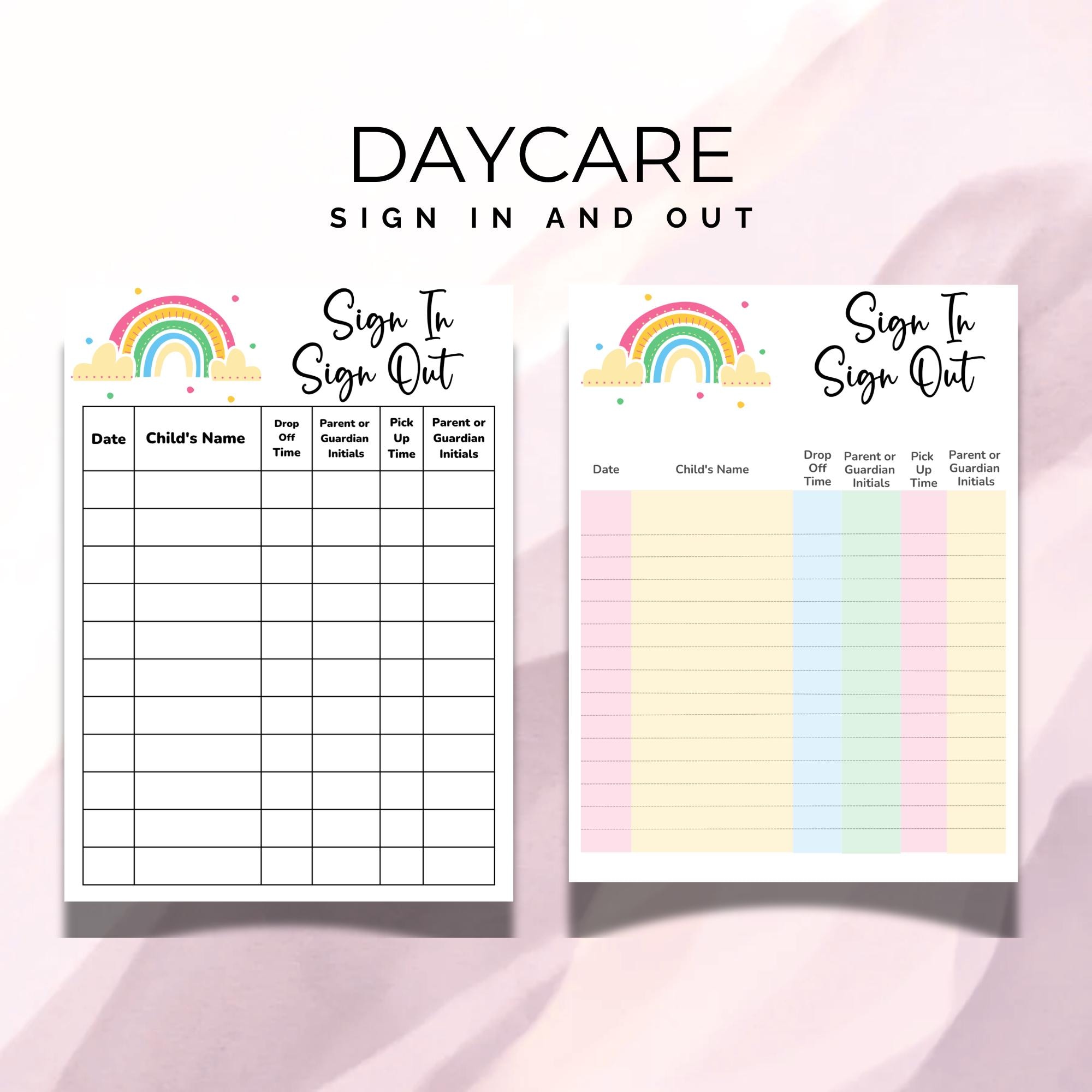 Rainbow Daycare Sign in & Out Sheet | Editable Childcare Attendance Log ...