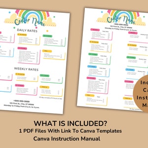 Daycare Rate Sheet Daycare Template Childcare Printables Canva Template Daycare Forms Childcare ...