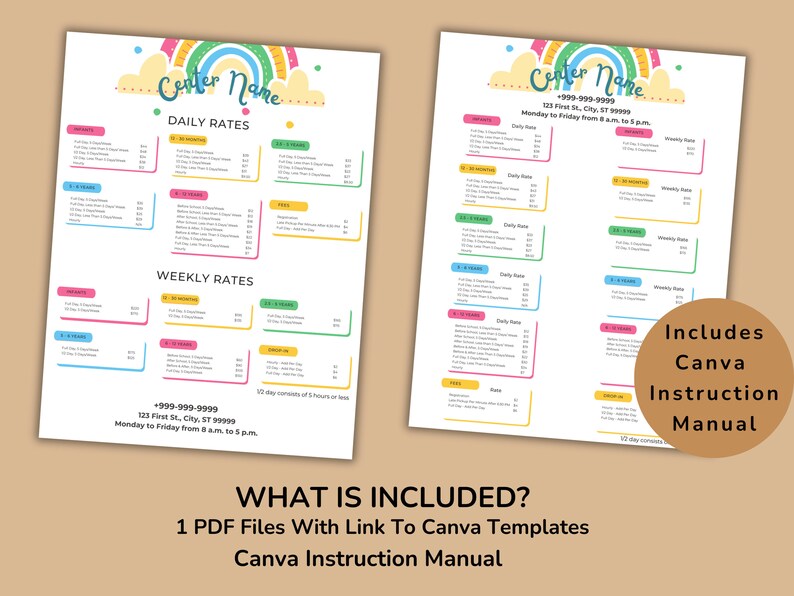 Daycare Rate Sheet Daycare Template Childcare Printables Canva Template ...