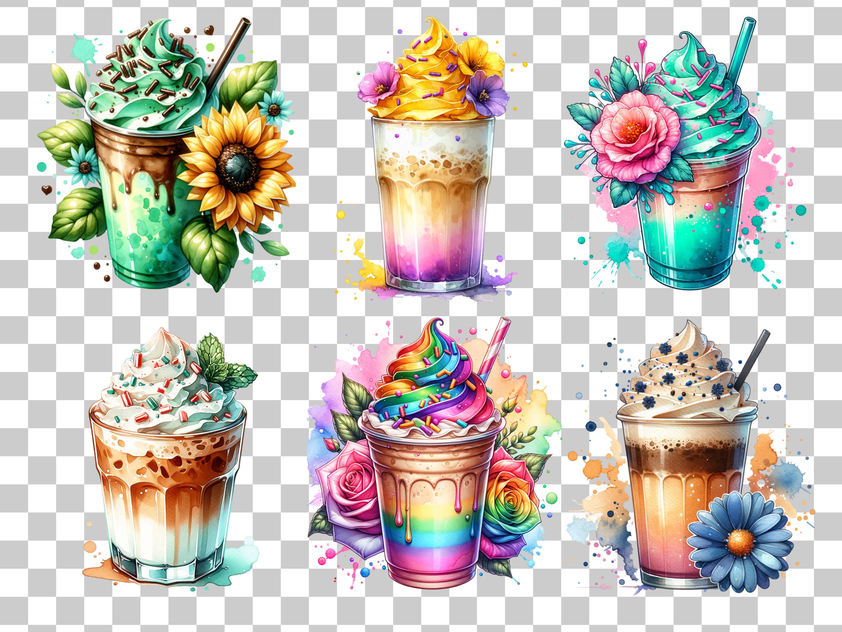 Watercolor Iced Coffee Clipart PNG Sublimation Cold Brew Graphics for ...