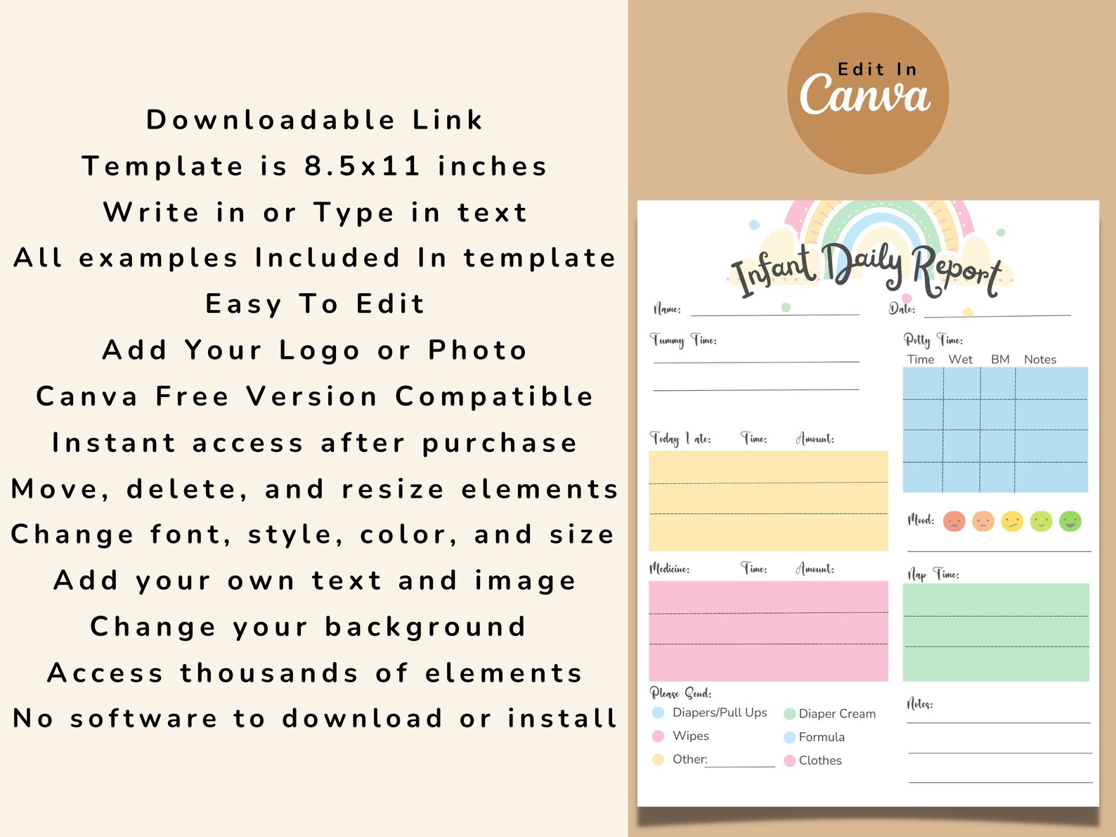 Daycare Template Childcare Printables Canva Template Daycare Forms ...
