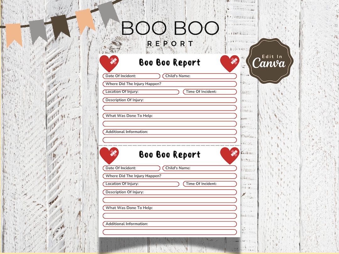 Daycare Boo Boo Report Printable | Editable Injury Report Template ...