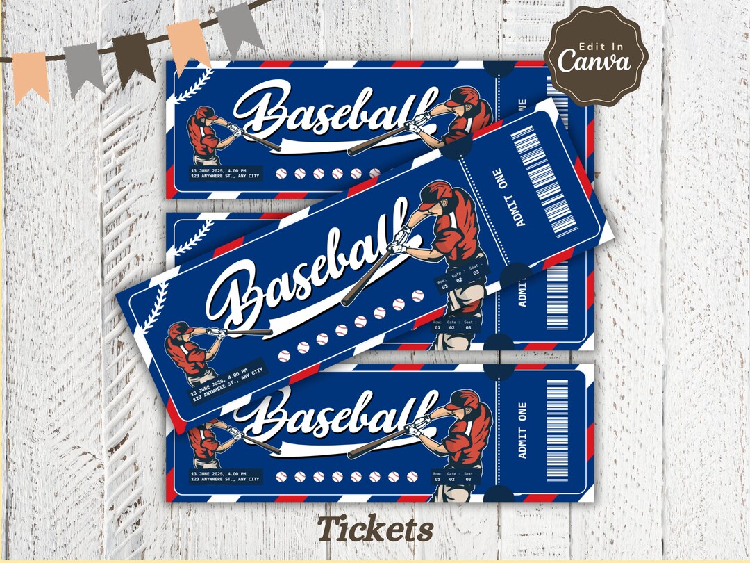 Retro Baseball Game Ticket Printable Personalized MLB Game Tickets ...