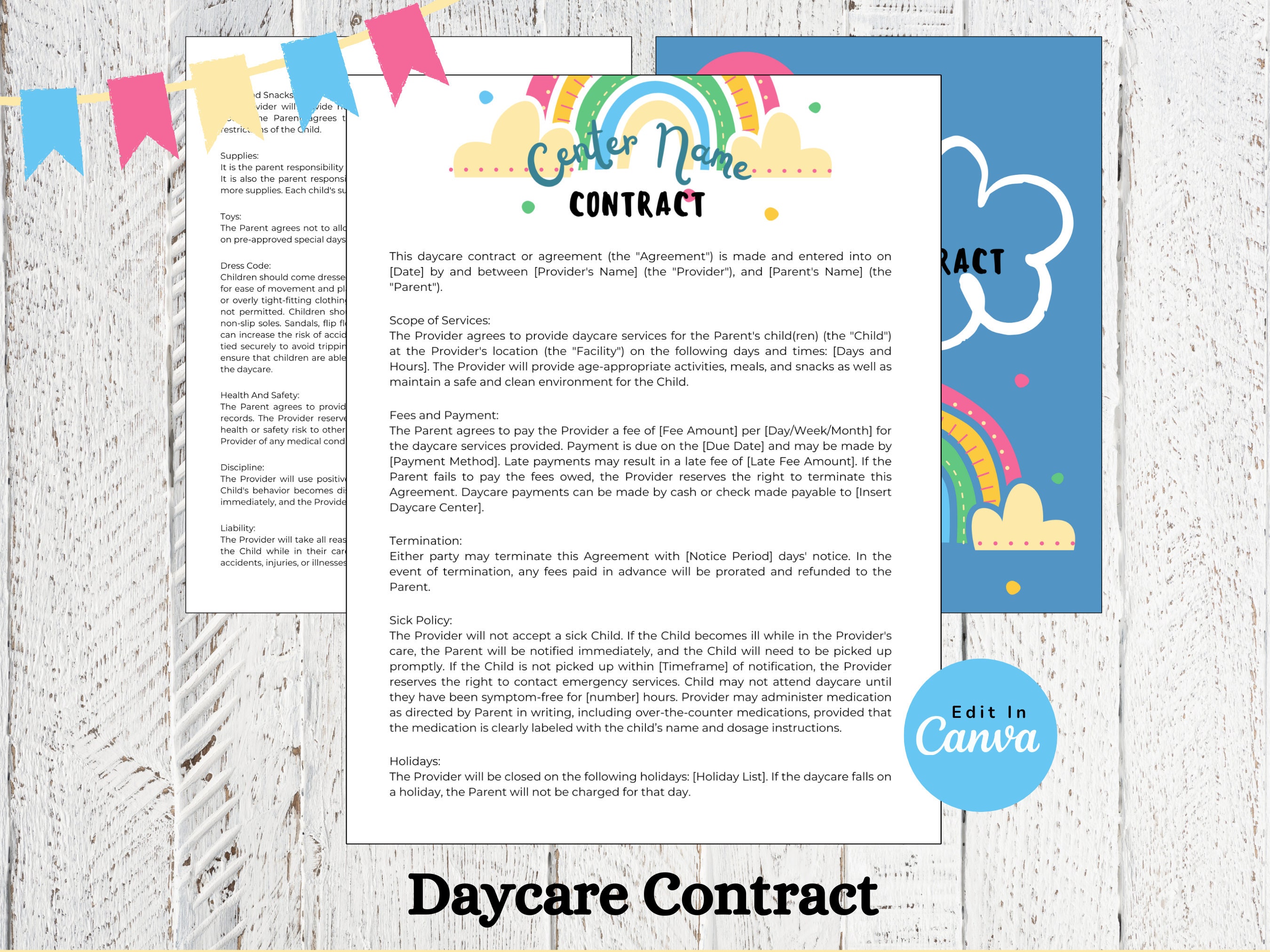 Daycare Template Childcare Printables Canva Template Daycare Contract ...