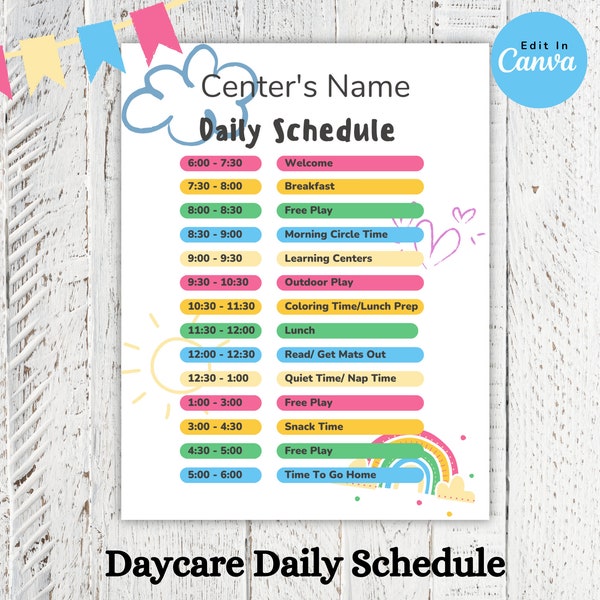 Daycare Schedule Template - Etsy