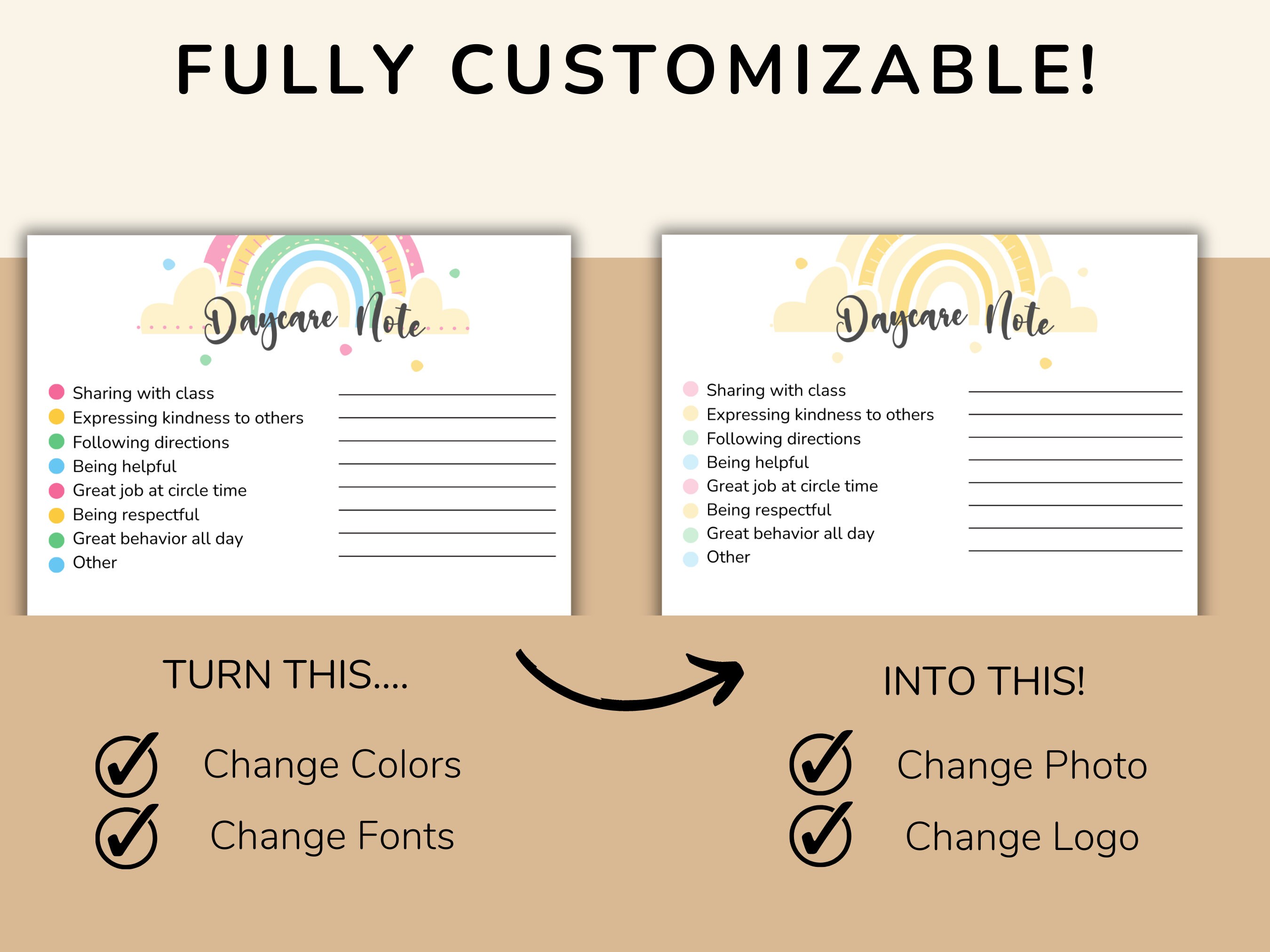 Daycare Notes Daycare Template Childcare Printables Canva Template ...