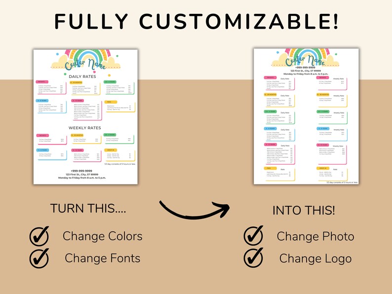 Daycare Rate Sheet Daycare Template Childcare Printables Canva Template ...